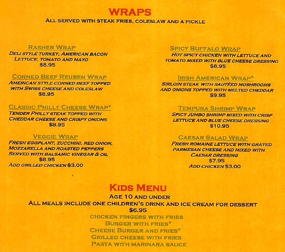 O'Brien's Ale House Grill Menu